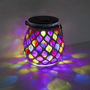 Mosaic Solar Lanterns - Solar Hanging Lanterns Outdoor Waterproof Solar Table Lights for Garden, Patio, Party, Yard, Outdoor Decor (Diamond)