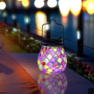 Mosaic Solar Lanterns - Solar Hanging Lanterns Outdoor Waterproof Solar Table Lights for Garden, Patio, Party, Yard, Outdoor Decor (Diamond)