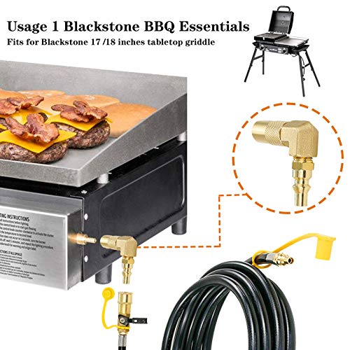 Uniflasy Quick-Connect RV Propane 12 Ft Hose with 90 Degree Elbow Adapter Fitting for Blackstone 17"/22" Griddle or RV Trailer, Camper Gas Grill Conversion 1/4" Quick Connect and Shutoff Valve Kit