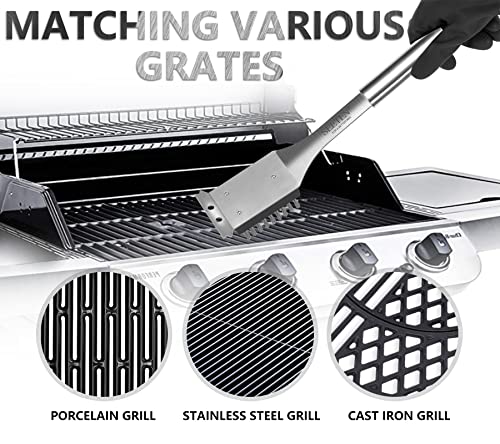 SEETEN Grill Brush and Scraper with 1 Reusable Cleaning Gloves-Safe&Strong 16 inch Stainless Steel Grill Cleaning Brush no Wire Bristles Fall Off-Nice Grill Accessories Gift