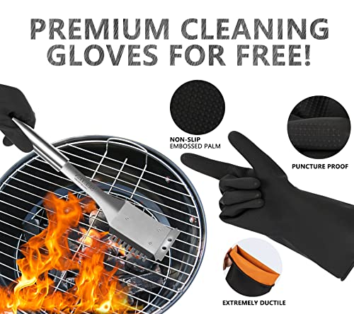 SEETEN Grill Brush and Scraper with 1 Reusable Cleaning Gloves-Safe&Strong 16 inch Stainless Steel Grill Cleaning Brush no Wire Bristles Fall Off-Nice Grill Accessories Gift