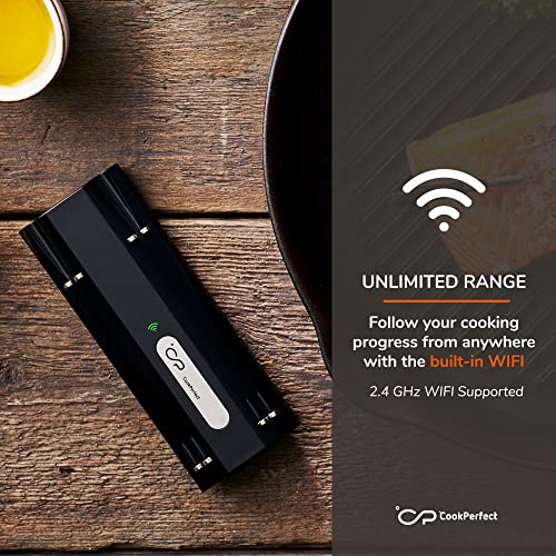 CookPerfect Pro | Unlimited Range | WiFi & Bluetooth Meat Thermometer | Wireless Meat Thermometer for Grilling and Smoking | for The Oven, Grill, Kitchen, BBQ, Smoker, Rotisserie (1 Probe Included)