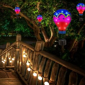 SUBOLO Hanging Solar Lantern Outdoor Garden Metal Glass Hot Air Balloon Shape LED Light Solar Powered Waterproof Landscape Table Lamp for Patio, Yard and Pathway - 1 Pc