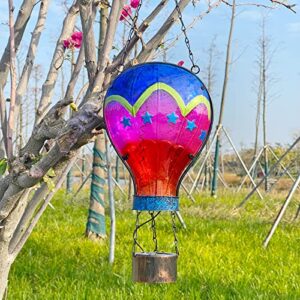 SUBOLO Hanging Solar Lantern Outdoor Garden Metal Glass Hot Air Balloon Shape LED Light Solar Powered Waterproof Landscape Table Lamp for Patio, Yard and Pathway - 1 Pc