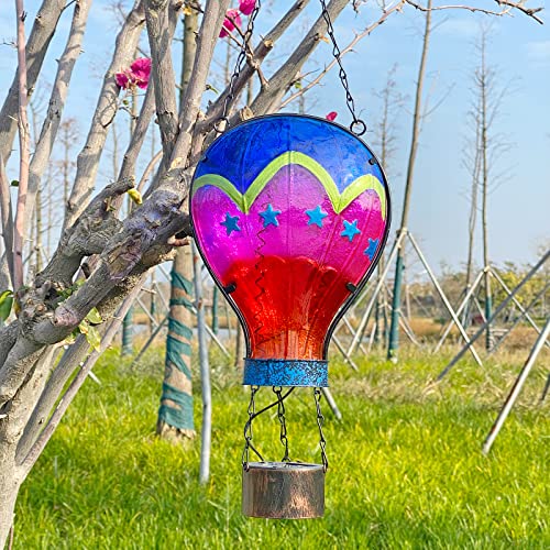 SUBOLO Hanging Solar Lantern Outdoor Garden Metal Glass Hot Air Balloon Shape LED Light Solar Powered Waterproof Landscape Table Lamp for Patio, Yard and Pathway - 1 Pc