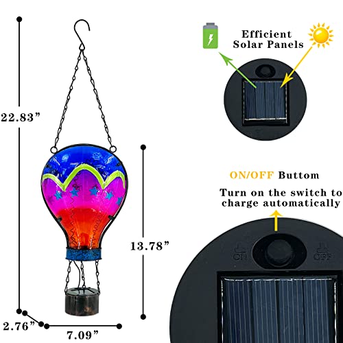 SUBOLO Hanging Solar Lantern Outdoor Garden Metal Glass Hot Air Balloon Shape LED Light Solar Powered Waterproof Landscape Table Lamp for Patio, Yard and Pathway - 1 Pc