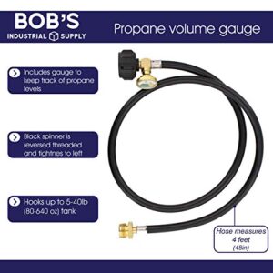 BISupply 4ft Propane Tank Gauge - Propane Hose Adapter 1lb to 20lb Fitting - Color Indicating Propane Gas Gauge