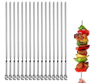 metal kabob skewers 16pcs 14″,flat skewers for grilling,bbq barbecue skewer stainless steel shish kebob,reusable set for grilling