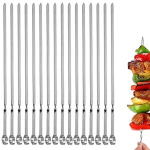 Metal Kabob Skewers 16Pcs 14",Flat Skewers for Grilling,BBQ Barbecue Skewer Stainless Steel Shish Kebob,Reusable Set for Grilling