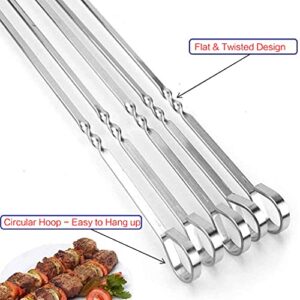 Metal Kabob Skewers 16Pcs 14",Flat Skewers for Grilling,BBQ Barbecue Skewer Stainless Steel Shish Kebob,Reusable Set for Grilling