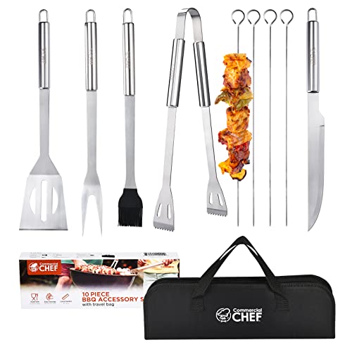 Commercial Chef BBQ Grill Accessories for Outdoor Grill - BBQ Grill Set for Men - Grilling Accessories - BBQ Accessories - Grilling Gifts for Men - Weber Grill Kit - BBQ Set - Grilling Tools - 10PC