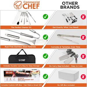 Commercial Chef BBQ Grill Accessories for Outdoor Grill - BBQ Grill Set for Men - Grilling Accessories - BBQ Accessories - Grilling Gifts for Men - Weber Grill Kit - BBQ Set - Grilling Tools - 10PC