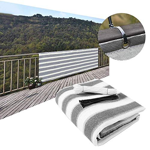 ALBN Sun Shade Mesh, Stripe Privacy Screen Weatherproof with Metal Hole for Balcony Patio Fences Privacy Protection Hood, 51 Sizes (Color : Gray White, Size : 200x600cm)