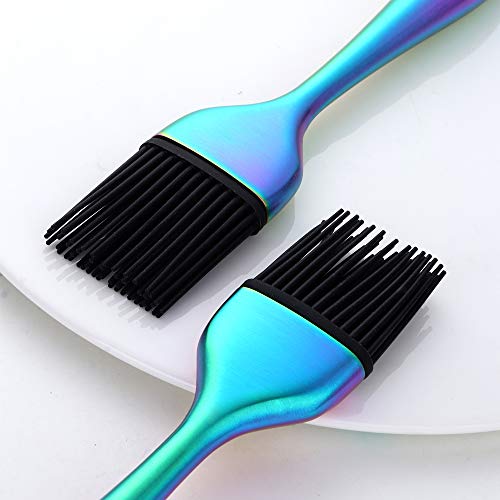 2 Pack Grill Basting Brush with 2 Pack Back Up Silicone Brush Heads, No Shed Bristles Stainless Steel Handles Heatproof Rust Resistant, Pastry Brushes for Kitchen Cooking BBQ, Dishwasher Safe Rainbow