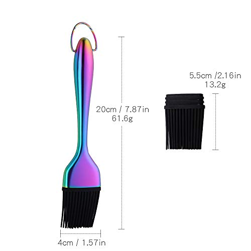 2 Pack Grill Basting Brush with 2 Pack Back Up Silicone Brush Heads, No Shed Bristles Stainless Steel Handles Heatproof Rust Resistant, Pastry Brushes for Kitchen Cooking BBQ, Dishwasher Safe Rainbow