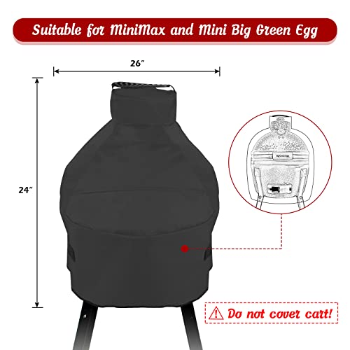 Grill Cover fit MiniMax & Mini Big Green Egg,Big Green Egg Accessories,Black Waterproof Full Grill Cover Smoker Accessories,Premium-Quality Fabric Outdoor Grill Cover for Big Green Egg