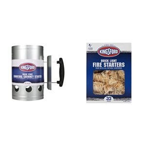 kingsford heavy duty deluxe charcoal chimney starter & quick light fire starters | wooden fire starters, 32 count fire starter rolls