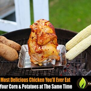 Cave Tools Beer Can Chicken Holder Roasting Pan with Vegetable Spikes - BBQ Accessories, Dishwasher Safe