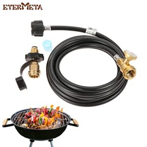 ETERMETA 12 Feet Propane Extension Hose, Universal Extension Include POL Gauge, POL LP Tank to Male QCC1 / Type1 Adapter, Leak Detector for Gas Grill, Heater and All Other Propane Appliances