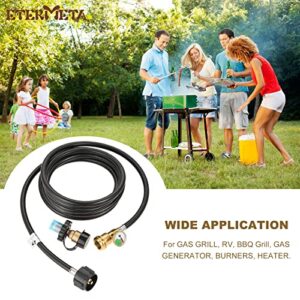 ETERMETA 12 Feet Propane Extension Hose, Universal Extension Include POL Gauge, POL LP Tank to Male QCC1 / Type1 Adapter, Leak Detector for Gas Grill, Heater and All Other Propane Appliances