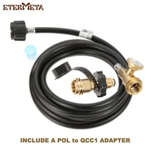 ETERMETA 12 Feet Propane Extension Hose, Universal Extension Include POL Gauge, POL LP Tank to Male QCC1 / Type1 Adapter, Leak Detector for Gas Grill, Heater and All Other Propane Appliances