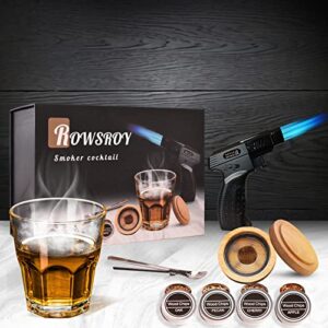 ROWSROY Cocktail Smoker Kit, Old Fashioned Smoker Cocktail Kit for Drinks, Bourbon Smoker Lover, 4 Flavor Wood Chips for Whiskey and Bourbon with Torch (Excludes Butane) Holiday gift, Gifts for Men