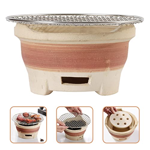 HANABASS Japanese Style Grill 1set Charcoal Burner Charcoal Grill Pottery Clay Charcoal Stove Portable Barbecue Stove Hibachi Grill