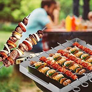 Skewer Rack Set for Grill,12pcs 12inch Stainless Steel Square Barbecue Skewers Shish Kabob and Foldable Grill BBQ Racks Set,Durable and Reusable for Party and Cookout (Barbecue Skewers Rack Set 12p+1)