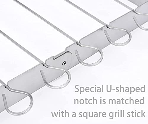 Skewer Rack Set for Grill,12pcs 12inch Stainless Steel Square Barbecue Skewers Shish Kabob and Foldable Grill BBQ Racks Set,Durable and Reusable for Party and Cookout (Barbecue Skewers Rack Set 12p+1)