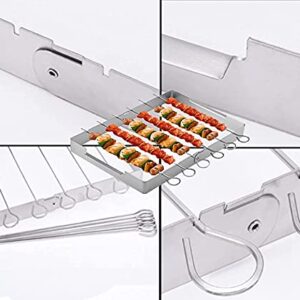 Skewer Rack Set for Grill,12pcs 12inch Stainless Steel Square Barbecue Skewers Shish Kabob and Foldable Grill BBQ Racks Set,Durable and Reusable for Party and Cookout (Barbecue Skewers Rack Set 12p+1)