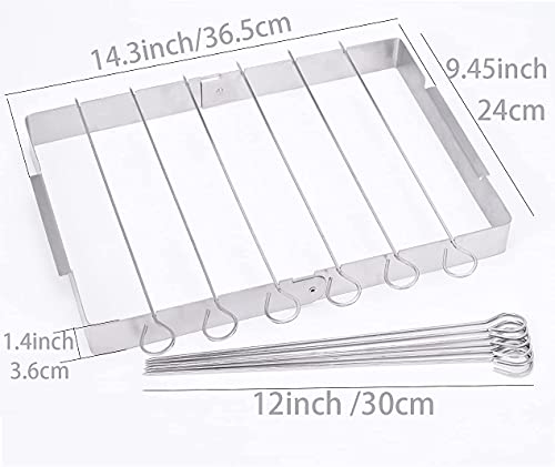 Skewer Rack Set for Grill,12pcs 12inch Stainless Steel Square Barbecue Skewers Shish Kabob and Foldable Grill BBQ Racks Set,Durable and Reusable for Party and Cookout (Barbecue Skewers Rack Set 12p+1)