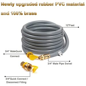 12FT 3/4" ID Natural Gas Hose with Quick Connect Fittings for NG/LP Propane Appliances, Grill, Patio Heaters, Generators, Pizza Oven, etc.