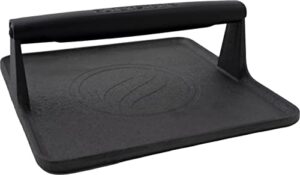 blackstone 5554 pre-seasoned signature cast iron griddle grill press xl extra wide base heavy duty-meat, burger, bacon, steak, sausage heat resistant handle-10” x 10” x 4” (square), black