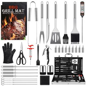 birald grill set, grill tools, grill bbq accessories, grilling gifts for men, 34pcs bbq tools for outdoor grill with aluminum case, spatula,tongs &skewers,smoker accessories for birthday, dad, wedding