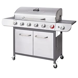 royal gourmet us-sg6002r 6 bbq liquid propane grill with sear and side burners, 71,000 btu cabinet style stainless steel gas griller, silver