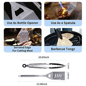 The Hungry Cook 6PCS 14" Standard BBQ Stainless-Steel Grilling Utensil Tools Set, Premium Grill Accessories Gift for Professional Barbecue- Spatula, Fork, Tongs, Knife, Cleaning Brush& Basting Brush