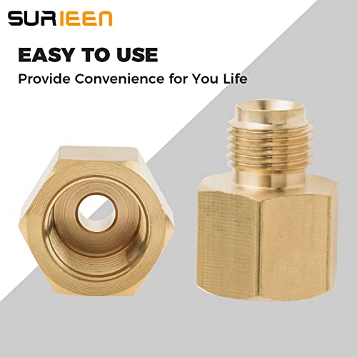 SURIEEN RV Propane Hose Adapter 1/4" Female Pipe NPT x 1/4" Inverted Male Flare（7/16-24UNF）, Brass Convert Adapter Fittings for Propane Lines (Pack of 2)