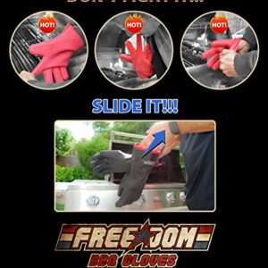 MagneCHEF Freedom BBQ Glove, Heat Resistant 932℉, Easy On & Off Glove for Grill/Smoker/Cooking/Pit/Barbecue/Oven/Fryer, Textured Palm No Slip Grip, Waterproof & Oil Resistant (Black Traditional Fit)