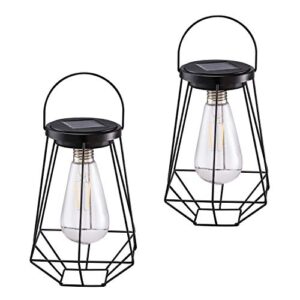 outdoor solar lanterns lamps – 2 pack tabletop filament led edison bulbs hanging solar powered garden decorative table lights for patio backyard courtyard lawn landscape décor (st64 filament bulb)