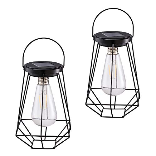 Outdoor Solar Lanterns Lamps - 2 Pack Tabletop Filament LED Edison Bulbs Hanging Solar Powered Garden Decorative Table Lights for Patio Backyard Courtyard Lawn Landscape Décor (ST64 Filament Bulb)