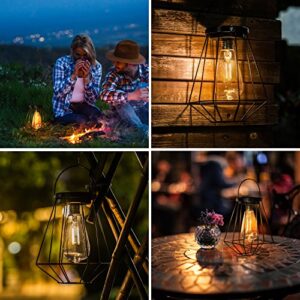 Outdoor Solar Lanterns Lamps - 2 Pack Tabletop Filament LED Edison Bulbs Hanging Solar Powered Garden Decorative Table Lights for Patio Backyard Courtyard Lawn Landscape Décor (ST64 Filament Bulb)