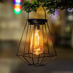 Outdoor Solar Lanterns Lamps - 2 Pack Tabletop Filament LED Edison Bulbs Hanging Solar Powered Garden Decorative Table Lights for Patio Backyard Courtyard Lawn Landscape Décor (ST64 Filament Bulb)