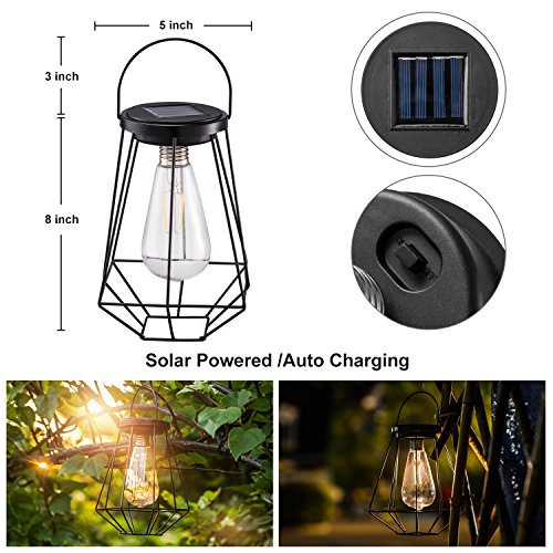 Outdoor Solar Lanterns Lamps - 2 Pack Tabletop Filament LED Edison Bulbs Hanging Solar Powered Garden Decorative Table Lights for Patio Backyard Courtyard Lawn Landscape Décor (ST64 Filament Bulb)