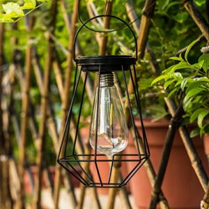 Outdoor Solar Lanterns Lamps - 2 Pack Tabletop Filament LED Edison Bulbs Hanging Solar Powered Garden Decorative Table Lights for Patio Backyard Courtyard Lawn Landscape Décor (ST64 Filament Bulb)