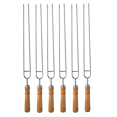 IMEEA Double Skewers for Grilling Thickened Barbeque Skewers Stainless Steel Skewers for Kabobs BBQ Stick with Wood Handle, 16.5-Inch