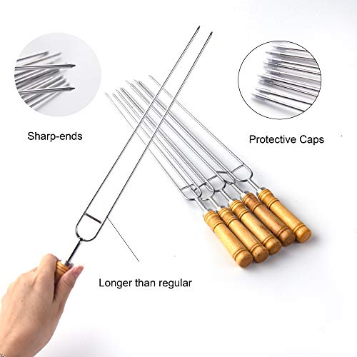 IMEEA Double Skewers for Grilling Thickened Barbeque Skewers Stainless Steel Skewers for Kabobs BBQ Stick with Wood Handle, 16.5-Inch