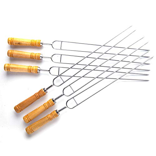 IMEEA Double Skewers for Grilling Thickened Barbeque Skewers Stainless Steel Skewers for Kabobs BBQ Stick with Wood Handle, 16.5-Inch