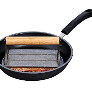 HIC Harold Import Co. 43202 Rectangular Bacon Press and Steak Weight, Heavyweight Cast Iron with Wooden Handle, For Grill Panini Burgers Bacon and Sausage