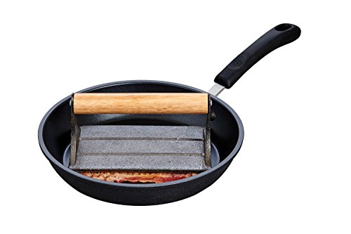 HIC Harold Import Co. 43202 Rectangular Bacon Press and Steak Weight, Heavyweight Cast Iron with Wooden Handle, For Grill Panini Burgers Bacon and Sausage