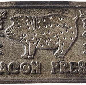 HIC Harold Import Co. 43202 Rectangular Bacon Press and Steak Weight, Heavyweight Cast Iron with Wooden Handle, For Grill Panini Burgers Bacon and Sausage